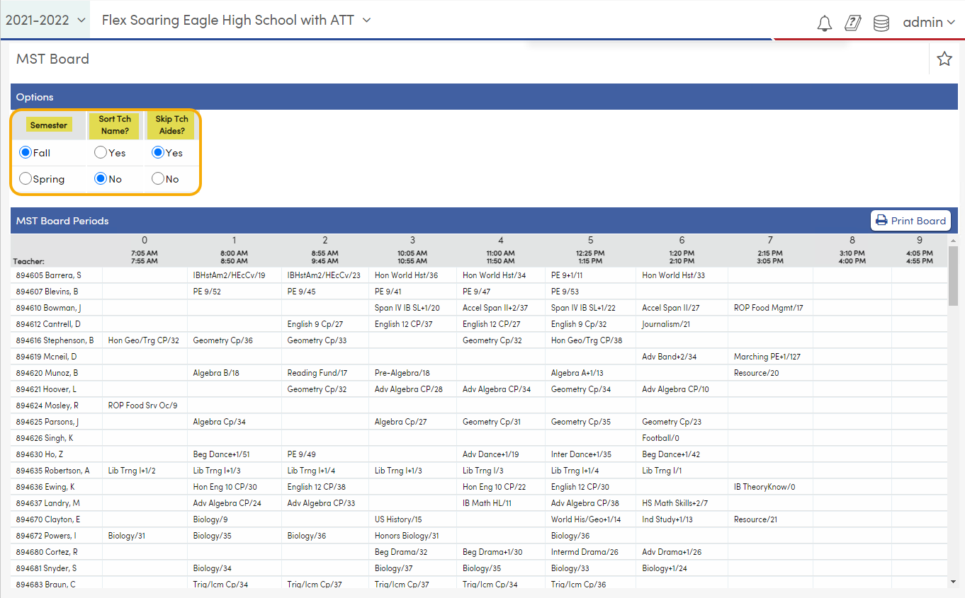 Flex Scheduling - Master Schedule Board : Aeries Software