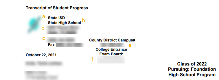 Texas - Student Academic Achievement Record (AAR)/Transcript : Aeries ...