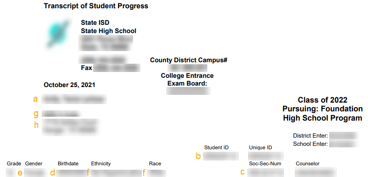 Texas - Student Academic Achievement Record (AAR)/Transcript : Aeries ...