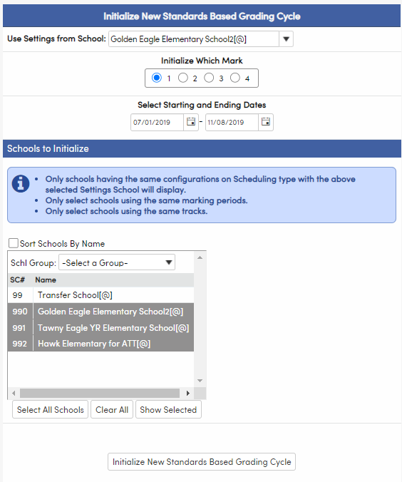 Standard Based Grade Reporting - Initialize New SBG Cycle for Multiple ...