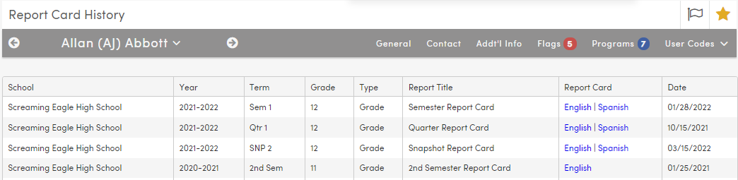 Report Card History : Aeries Software