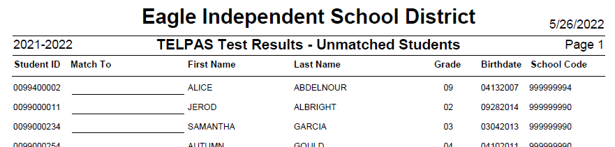Test Specific Information - TELPAS/TELPAS-Alternate : Aeries Software