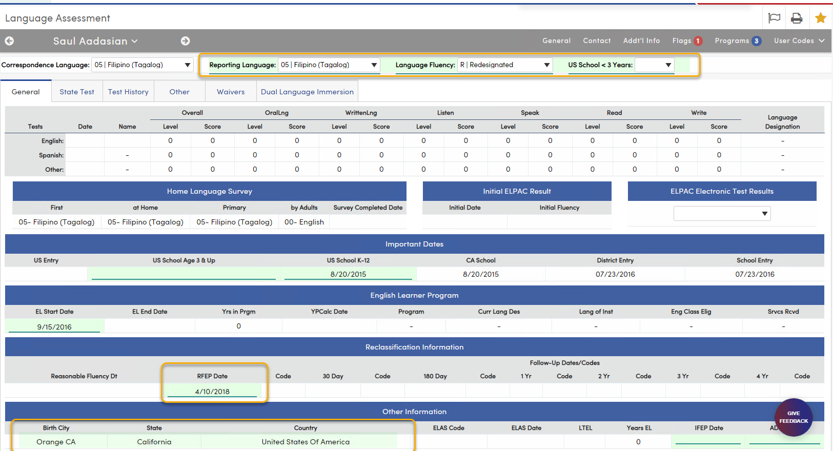 Language Assessment Overview : Aeries Software