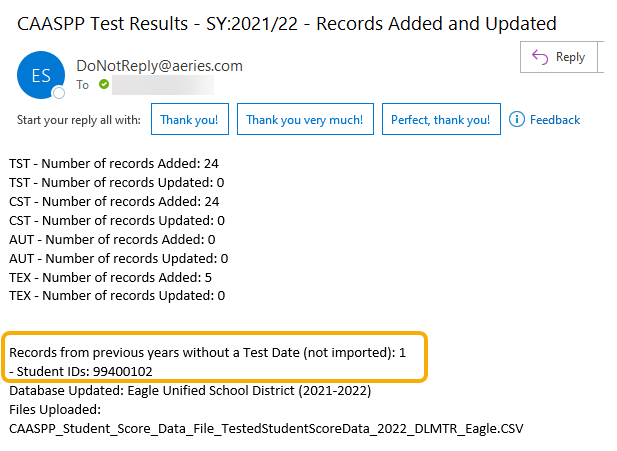 Test Specific Information - CAASPP Student Test Results : Aeries Software