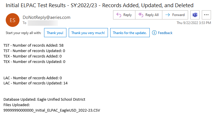 Test Specific Information - Initial ELPAC : Aeries Software
