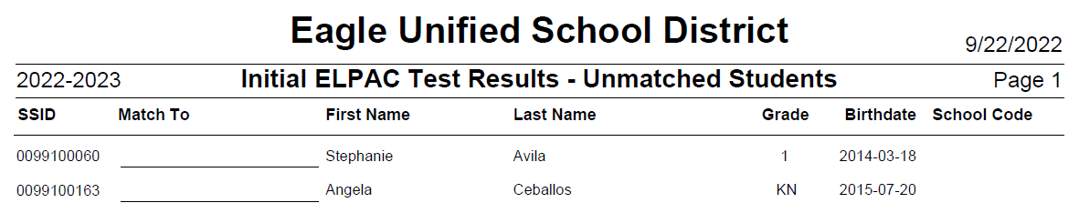 Test Specific Information - Initial ELPAC : Aeries Software