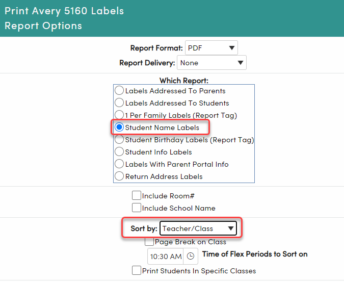 Avery 5160 Labels : Aeries Software