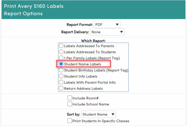 Avery 5160 Labels : Aeries Software