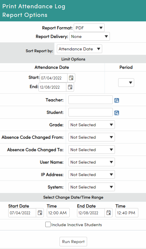 Attendance Log Report : Aeries Software