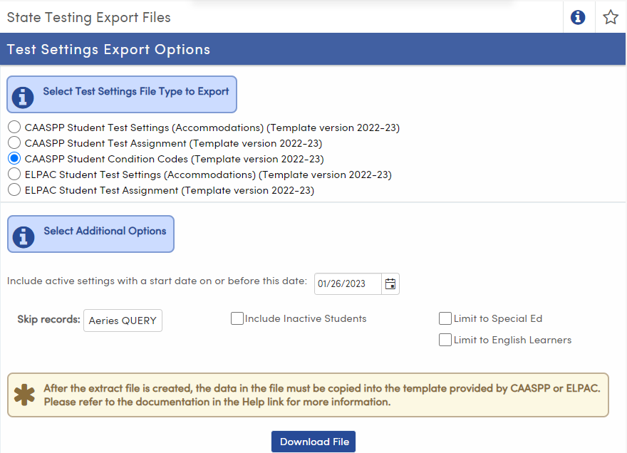 CAASPP Condition Codes File : Aeries Software