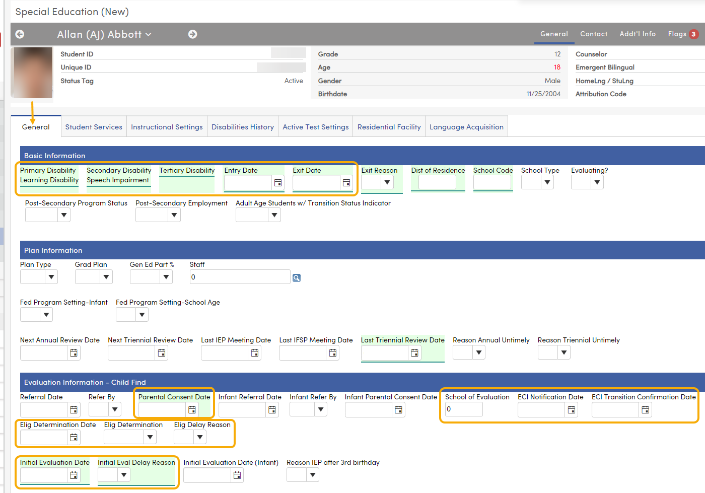 PEIMS/TSDS Field Mapping by Page - Special Education : Aeries Software