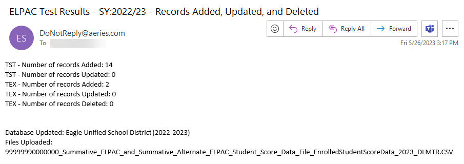 Test Specific Information - ELPAC : Aeries Software
