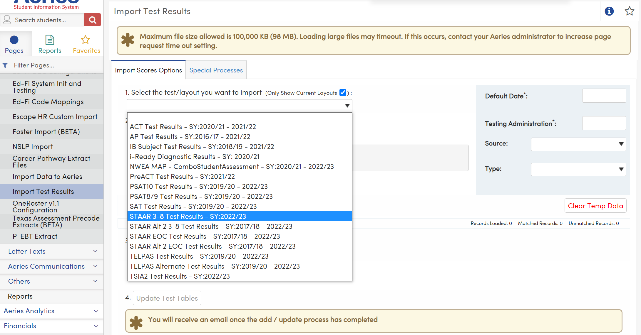 Import Test Results : Aeries Software