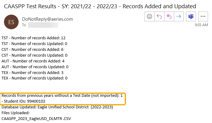 Test Specific Information - CAASPP Student Test Results : Aeries Software