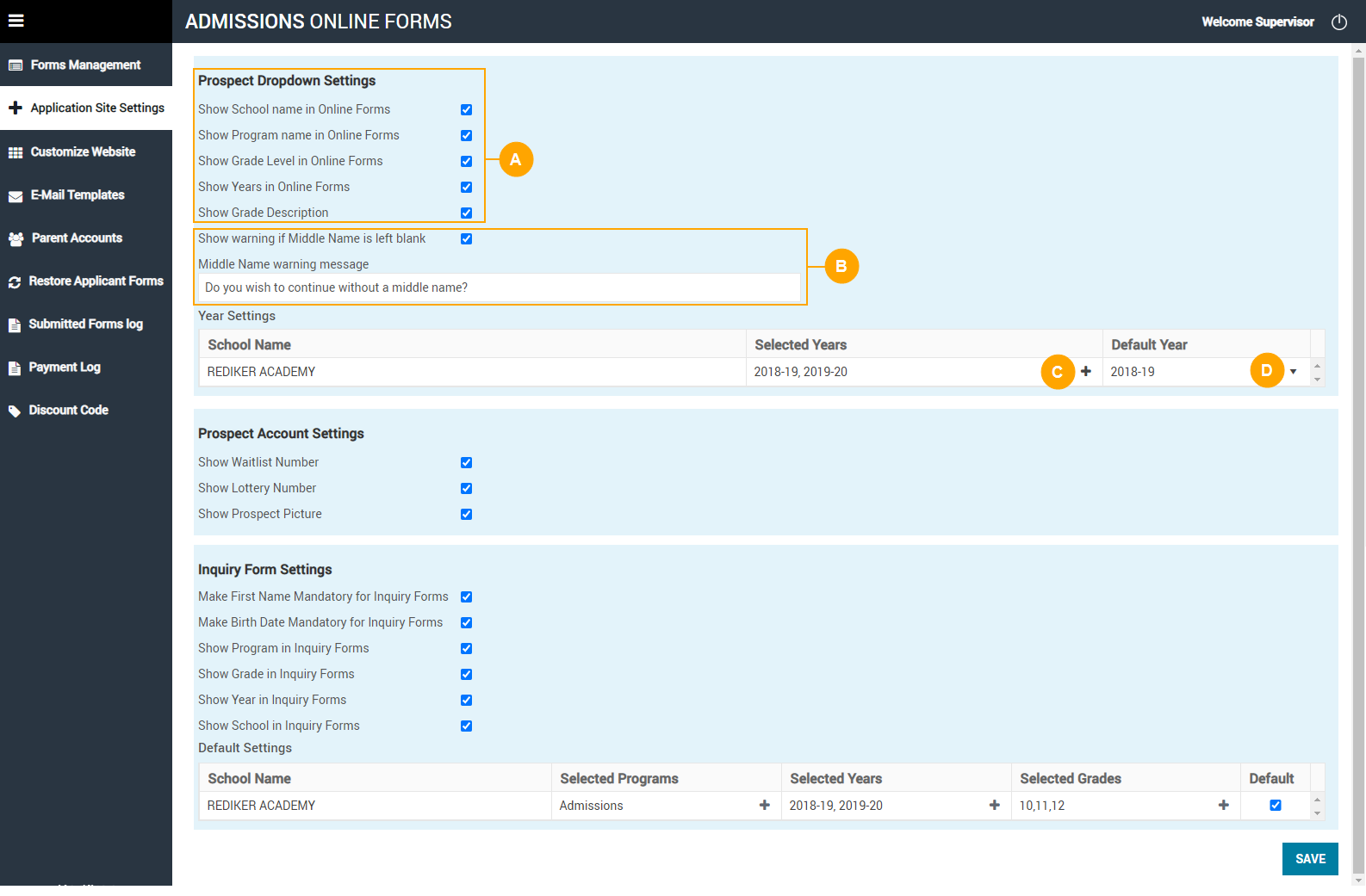 Application Site Settings . See the diagram and table below for details on the required ...
