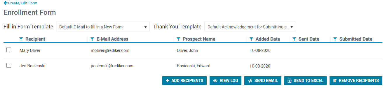 Enrollment Form Recipient List