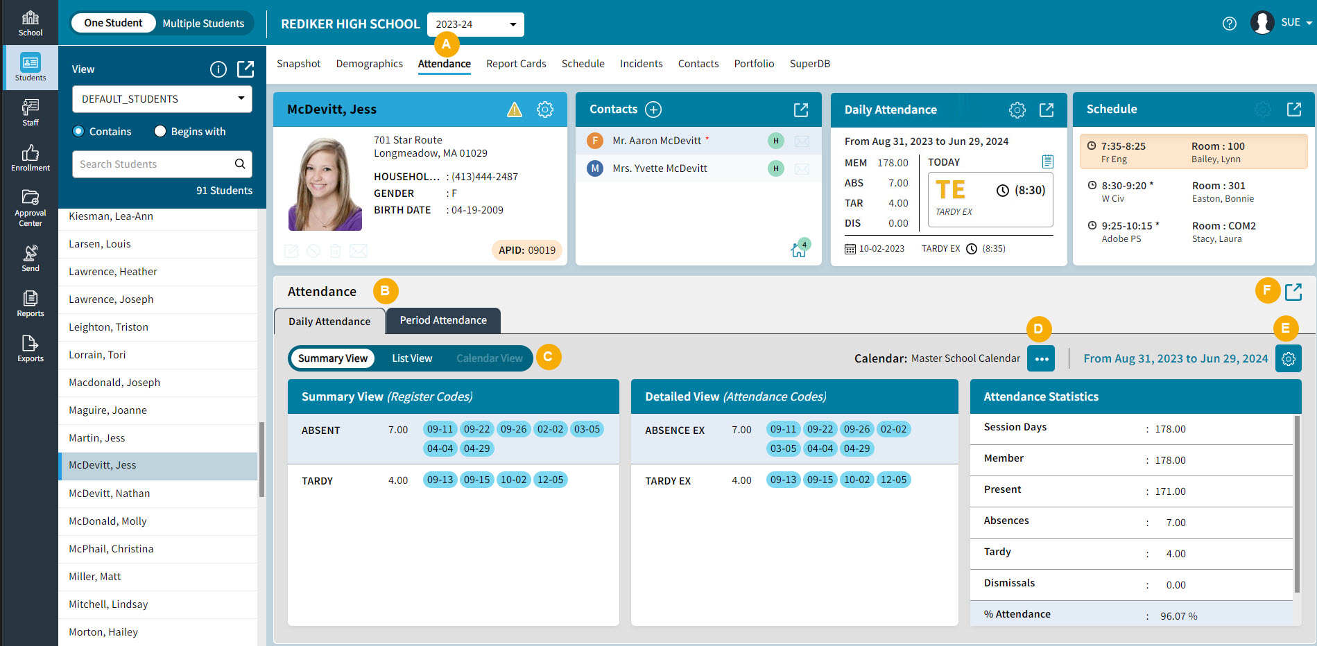One Student: Attendance - Rediker Software