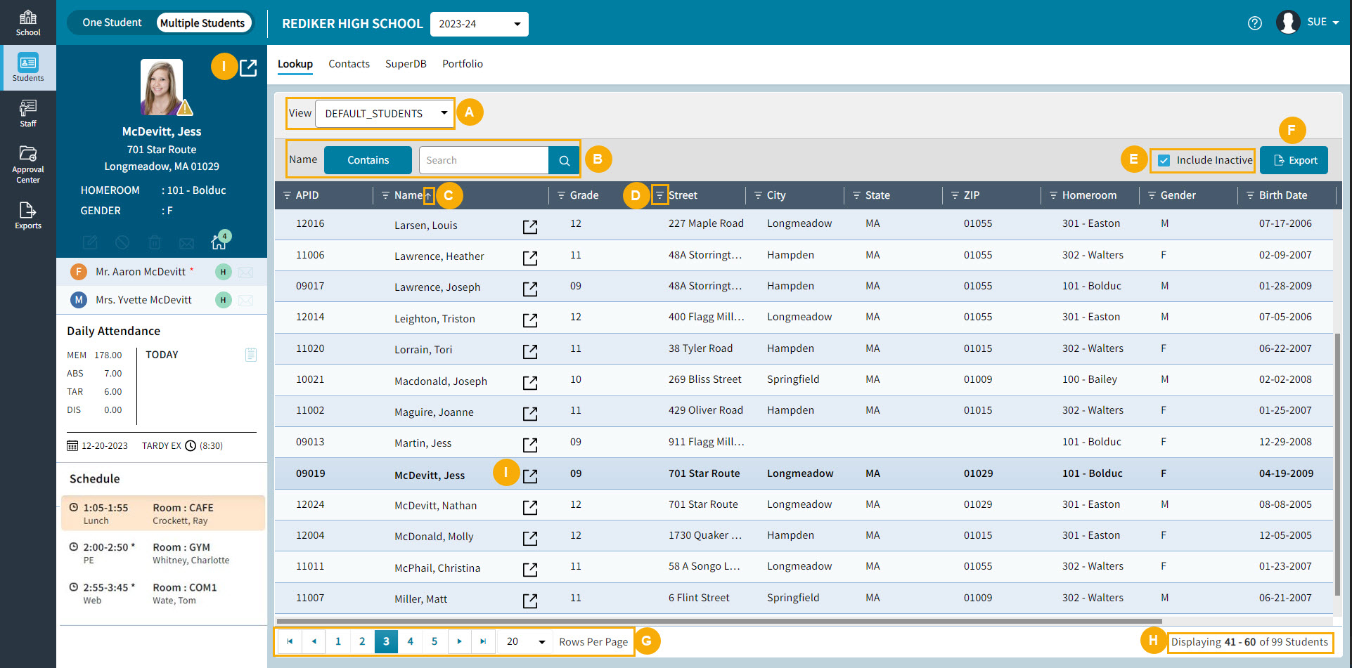Multiple Students: Lookup View - Rediker Software