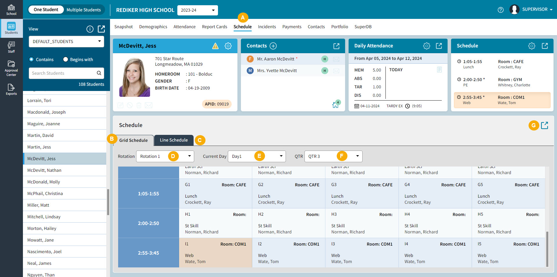 One Student: Schedule - Rediker Software