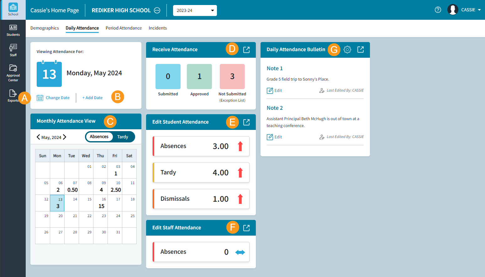 School: Daily Attendance Dashboard - Rediker Software
