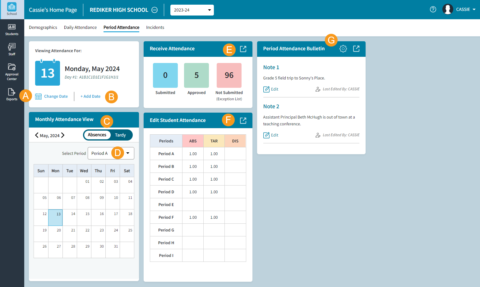 School: Period Attendance Dashboard - Rediker Software