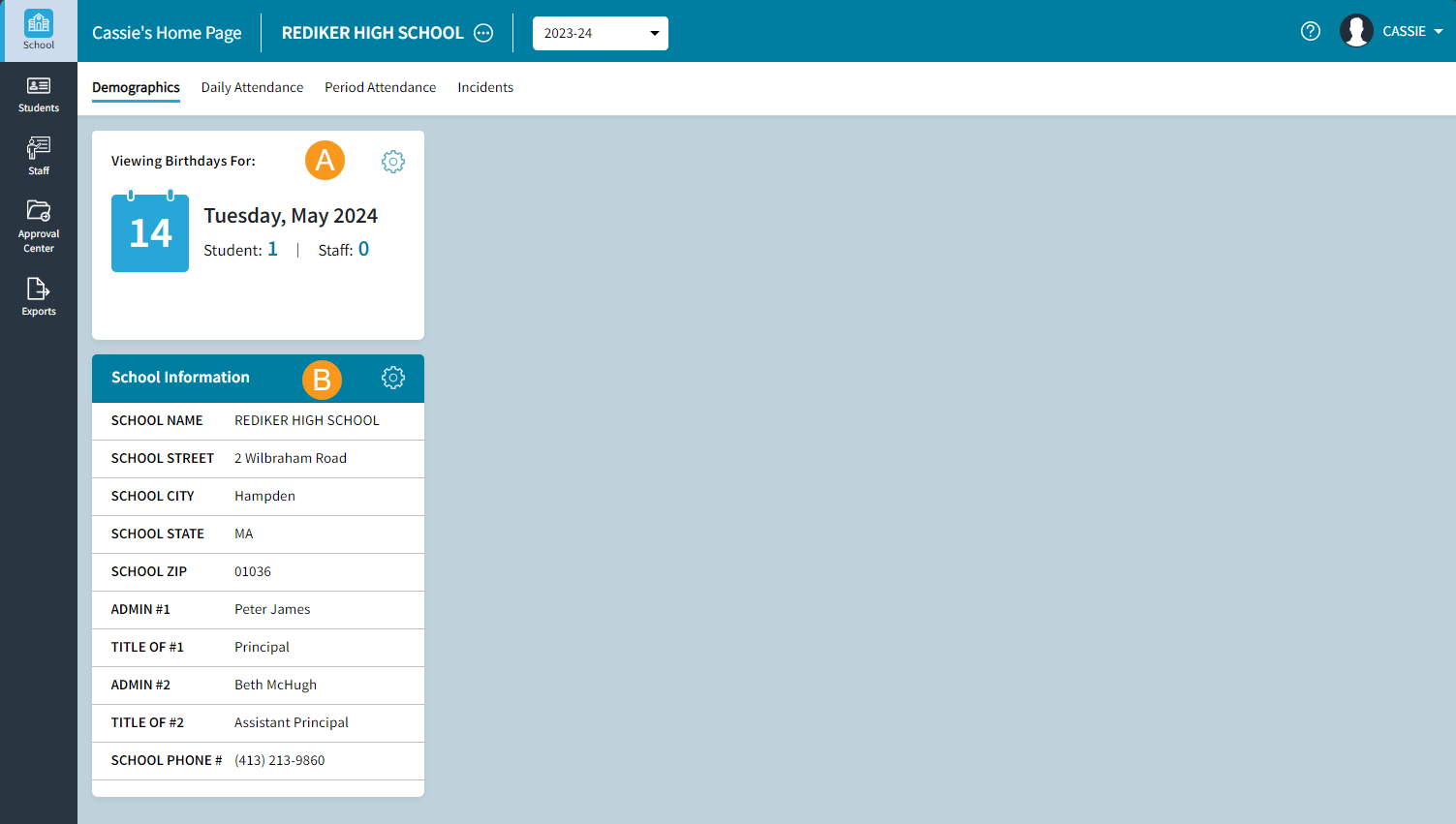 School: Demographics Dashboard - Rediker Software
