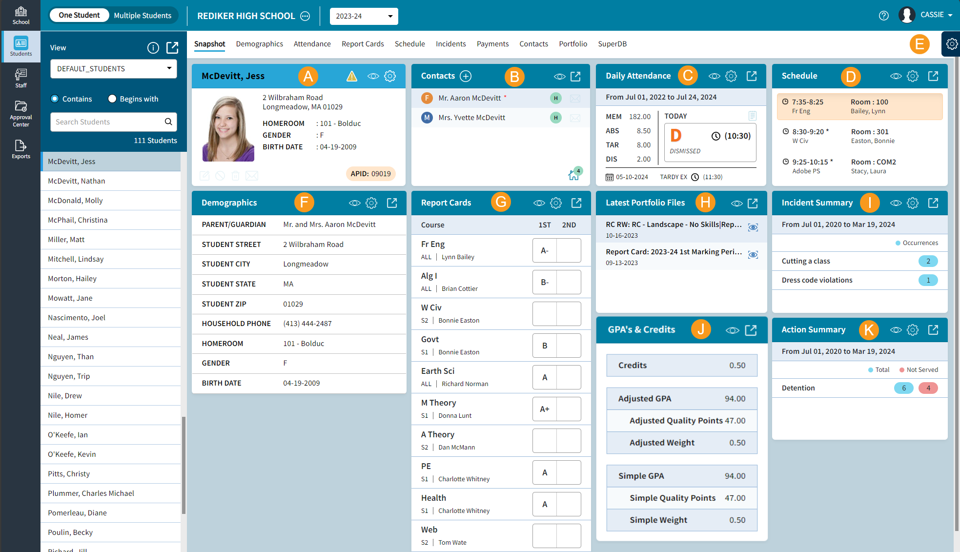 One Student: Snapshot - Rediker Software