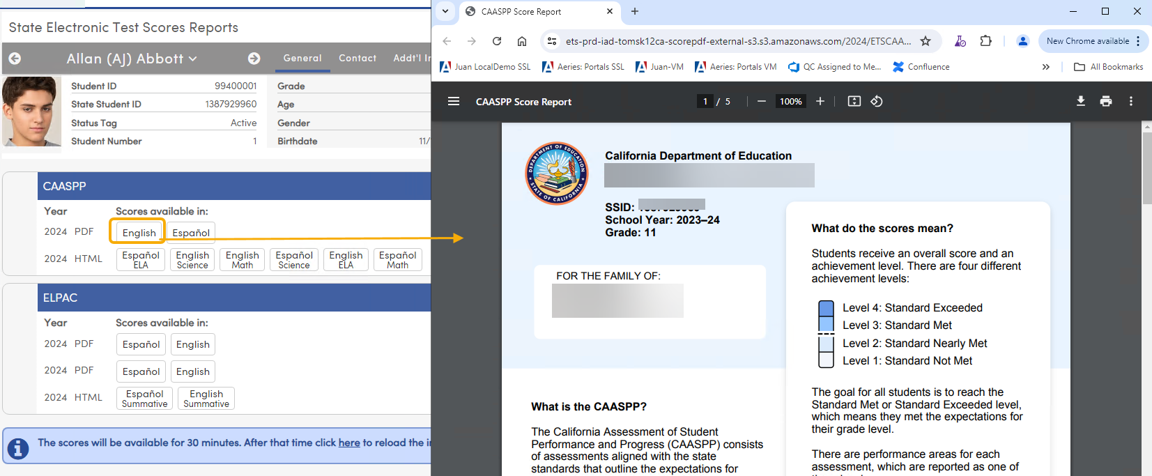 Overview for State Electronic Test Scores Reports : Aeries Software