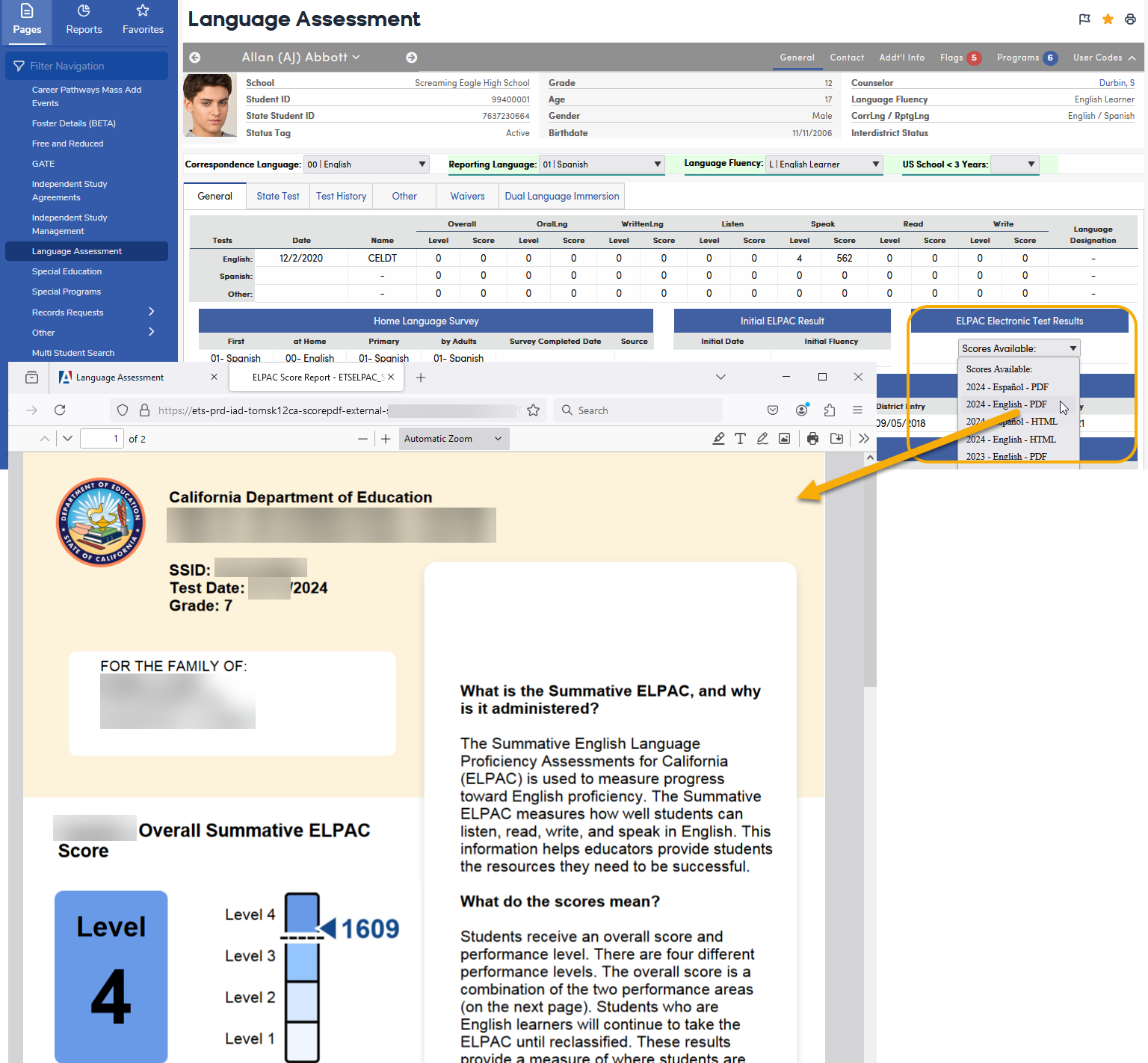 Overview for State Electronic Test Scores Reports : Aeries Software