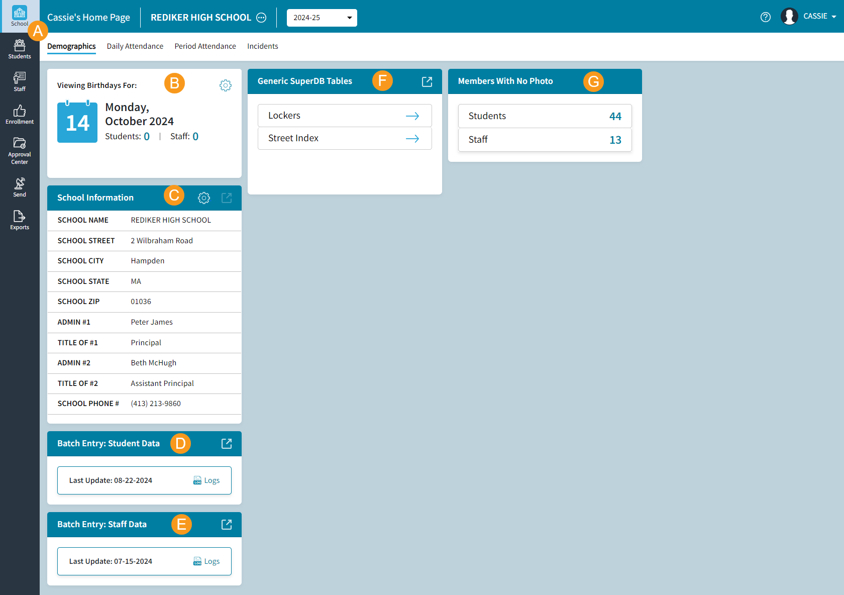 School: Demographics Dashboard - Rediker Software