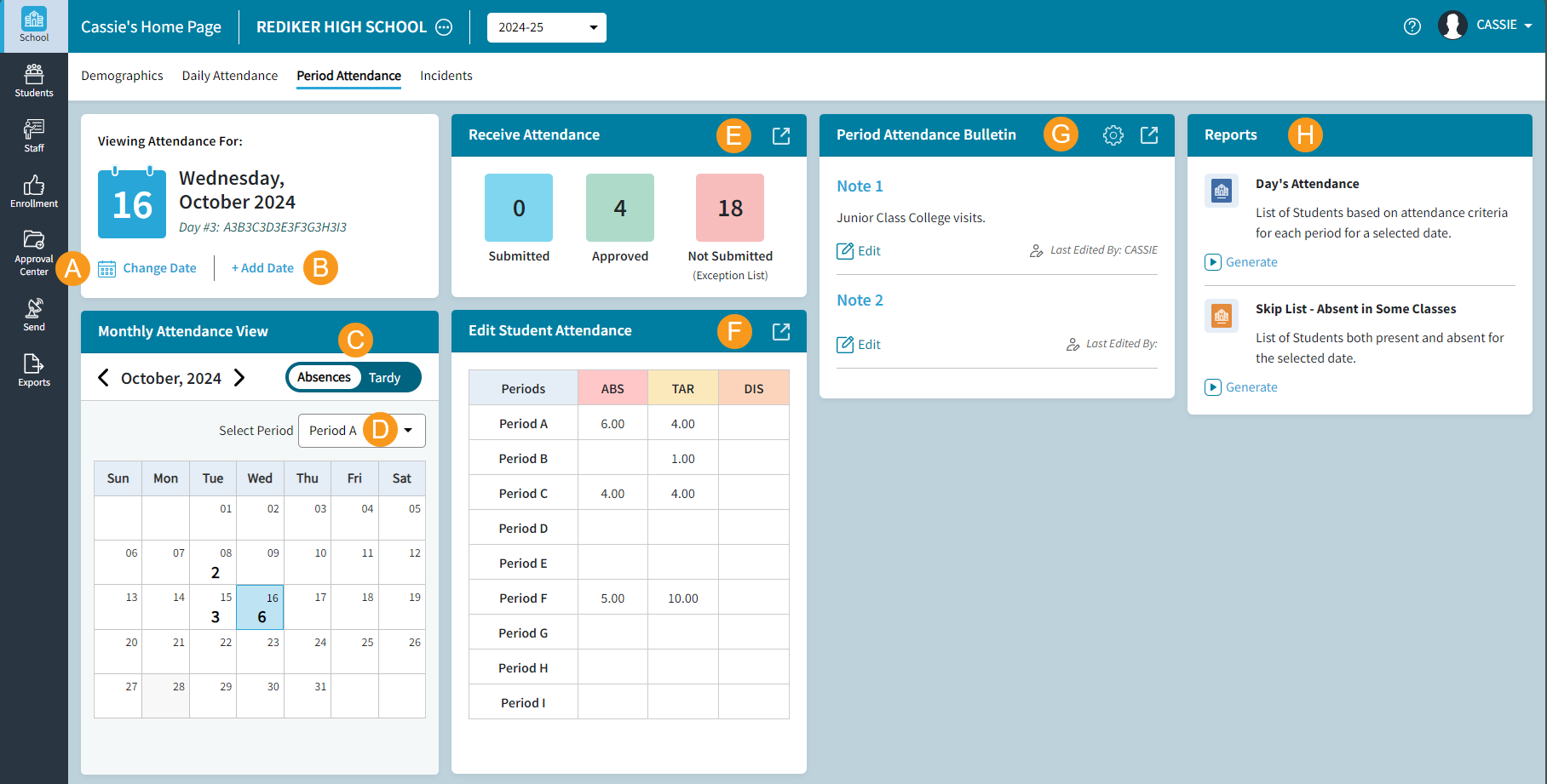 School: Period Attendance Dashboard - Rediker Software