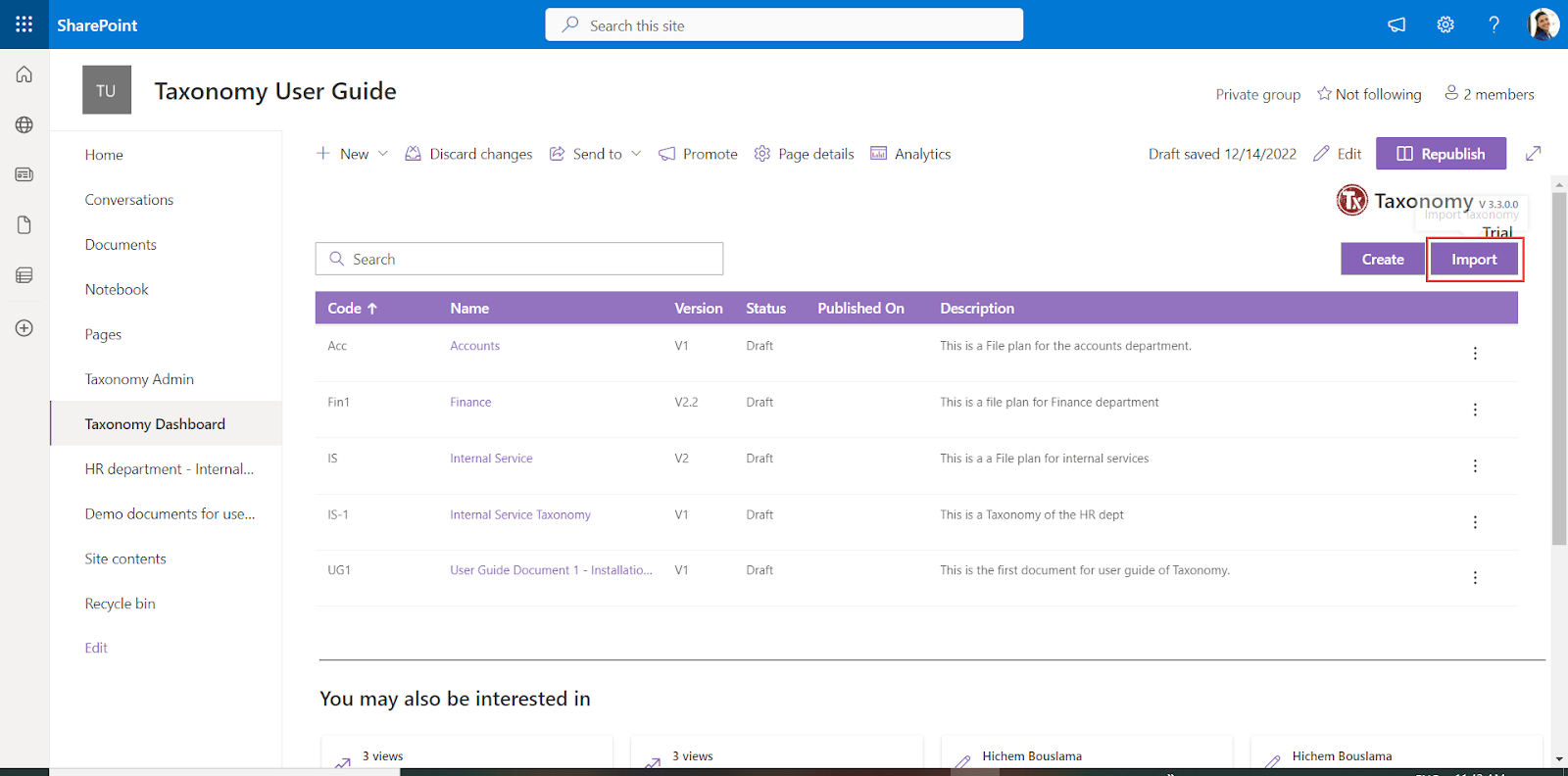 Import a taxonomy from an Excel file : Taxonomy
