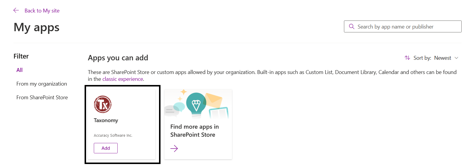 Adding Taxonomy App to SharePoint Site : Easy Taxonomy