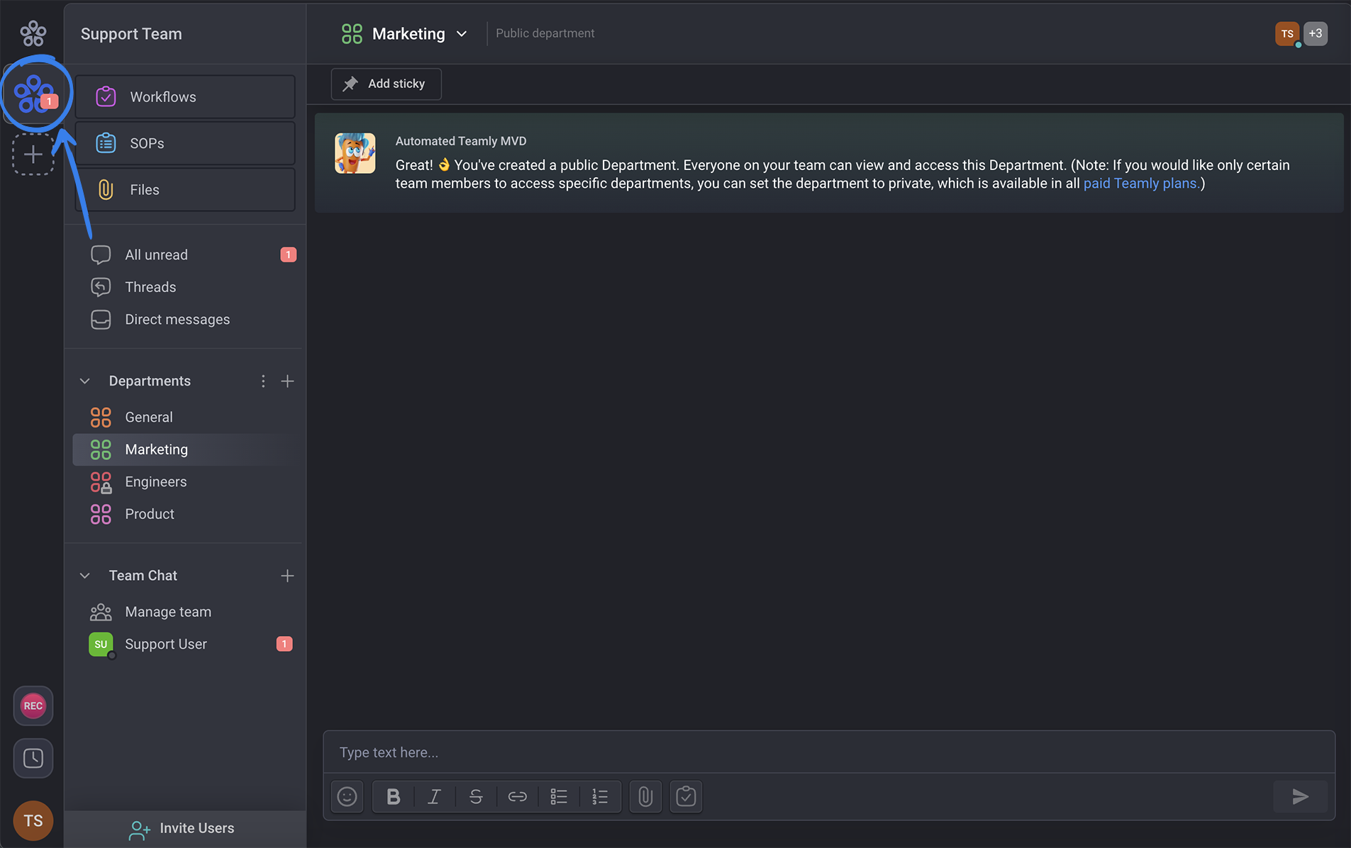 Unread Messages : Teamly Support