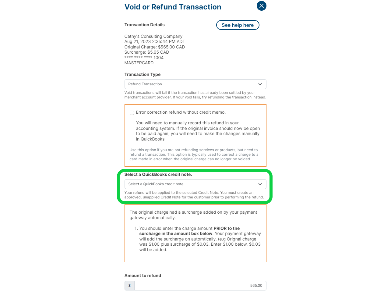 Refunding a transaction : Benji Pays Support