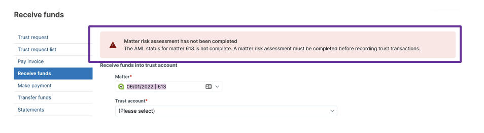 Restrict Trust Transactions Based on AML Status : Help Center