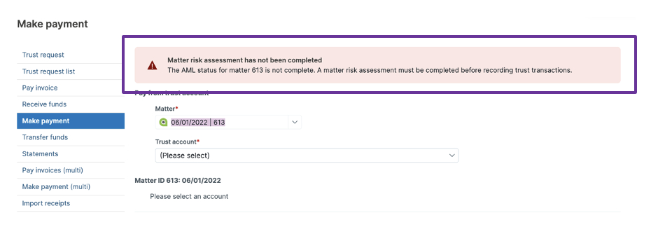 Restrict Trust Transactions Based on AML Status : Help Center