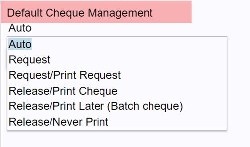 Profile Icon - Preferences - Default Cheque Management