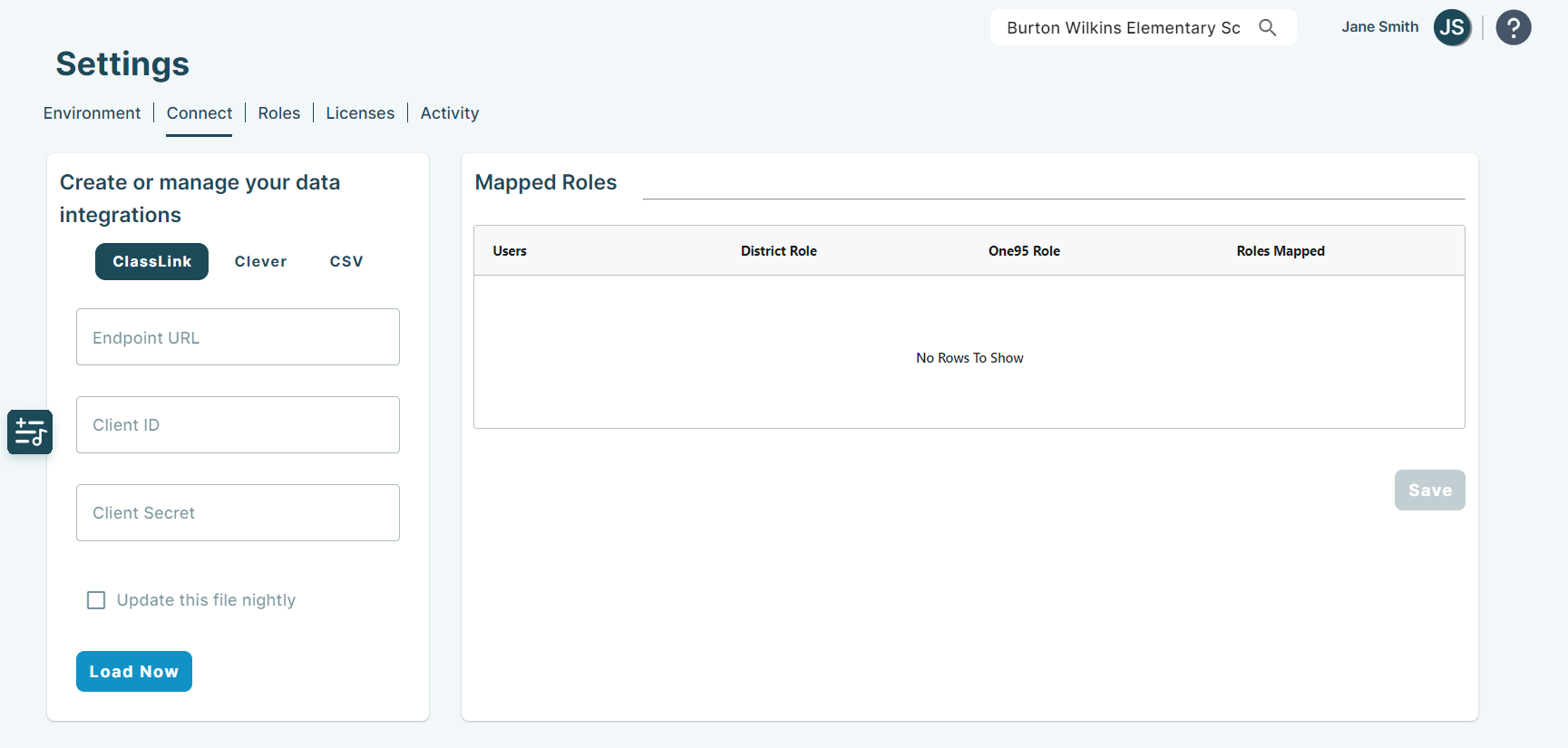Settings | Connect Page : One95 Portal
