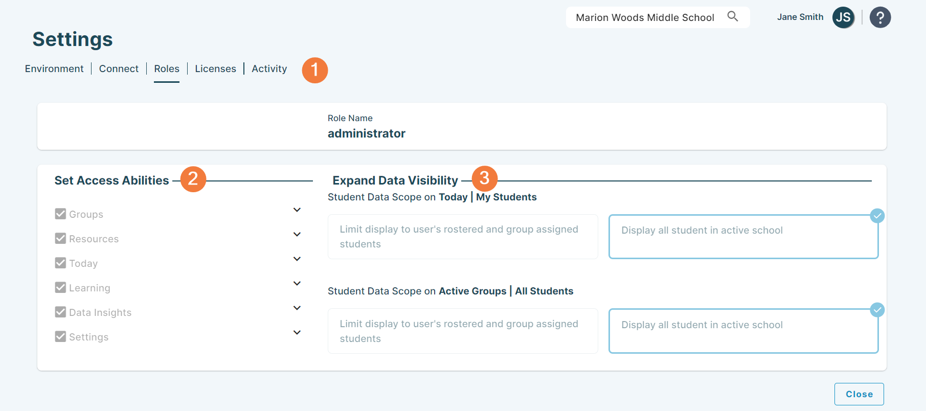 Settings | Roles Page : One95 Portal