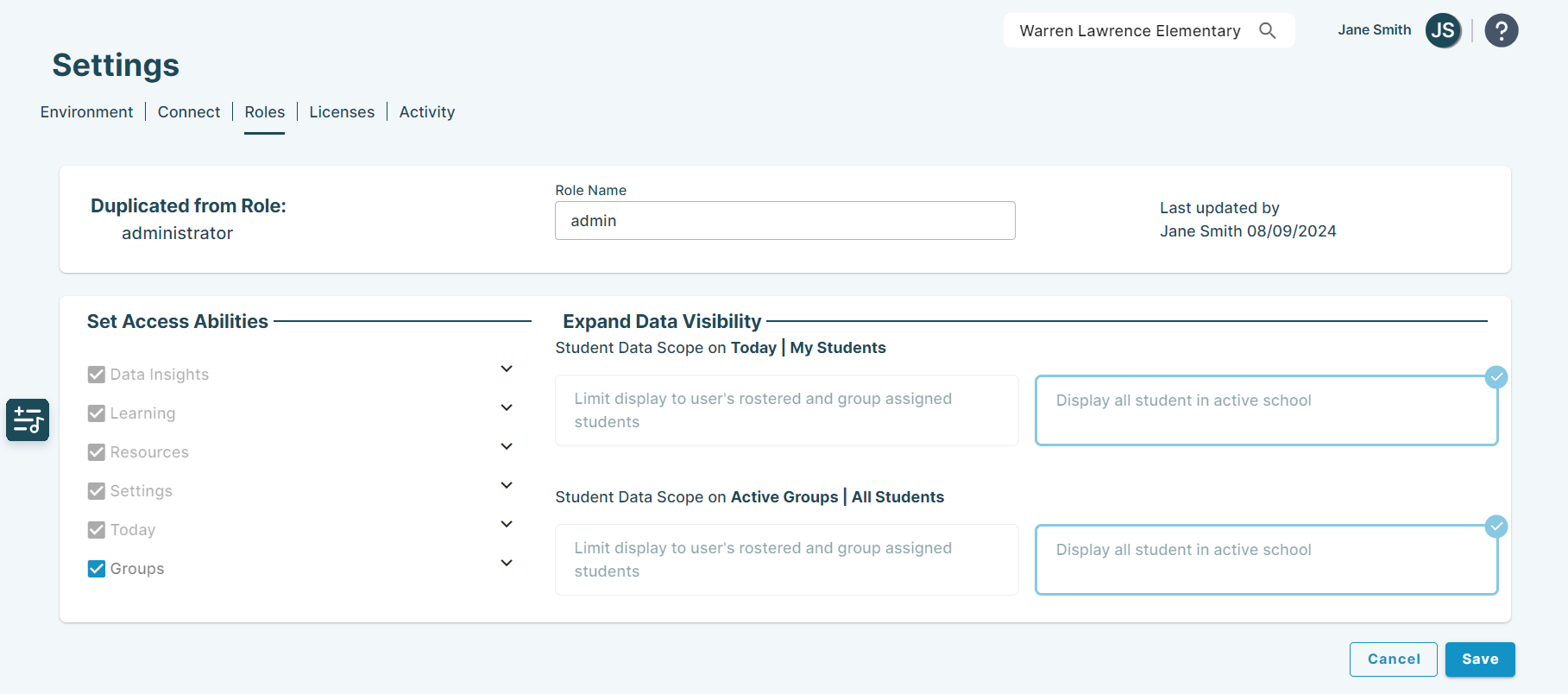 Settings | Roles Page : One95 Portal