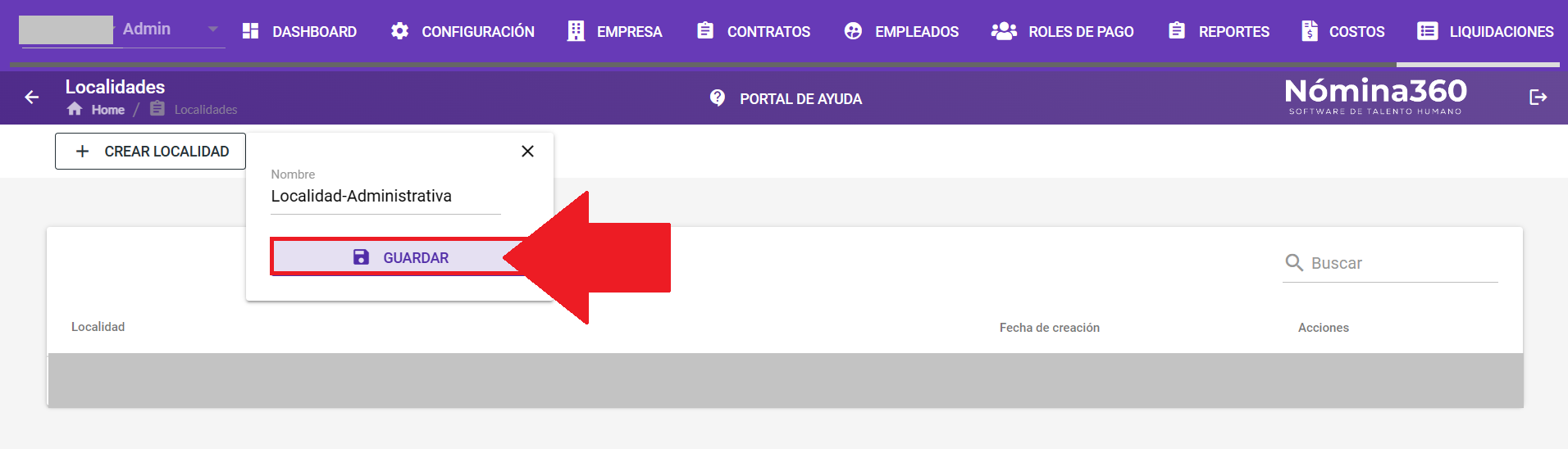 Crear Localidad : Portal de Soporte