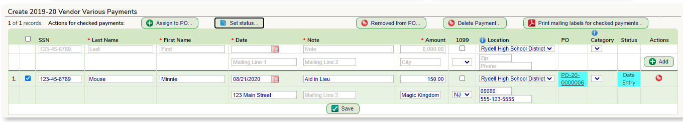 Vendor Various: Printing Vendor Various Checks : SchoolFi Support