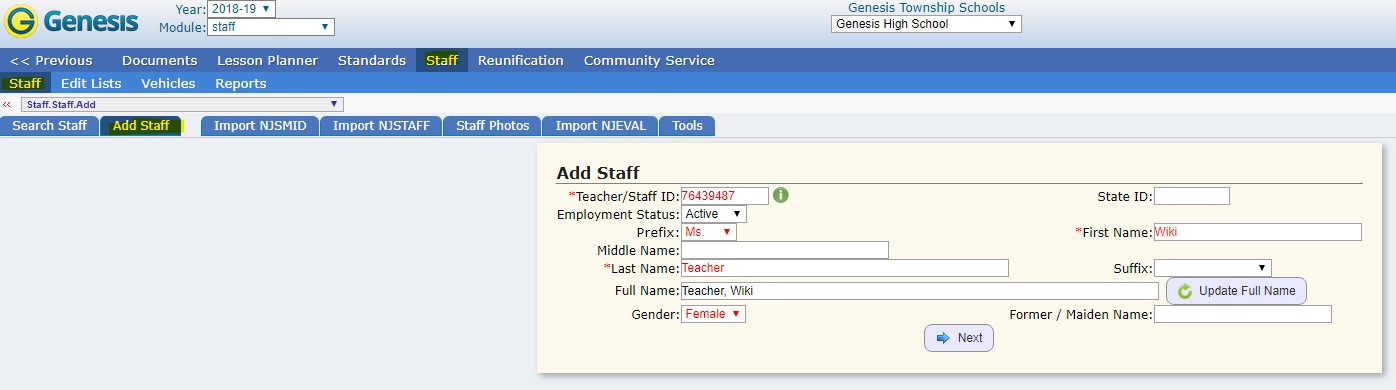 How to Add a New Staff ID : Genesis SIS Support