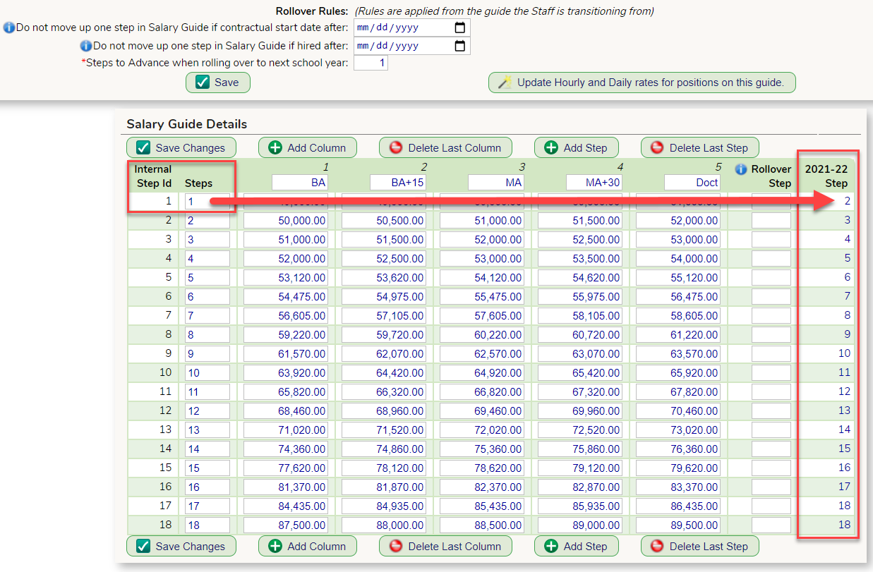 Salary Projection Tab: Reviewing Salary Guides in the Budget Build Year : SchoolFi Support