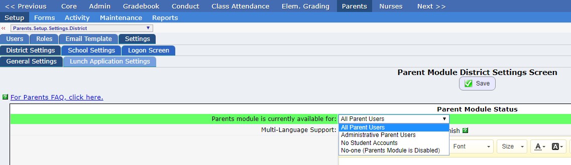 Enabling or Disabling the Parent Portal : Genesis SIS Support