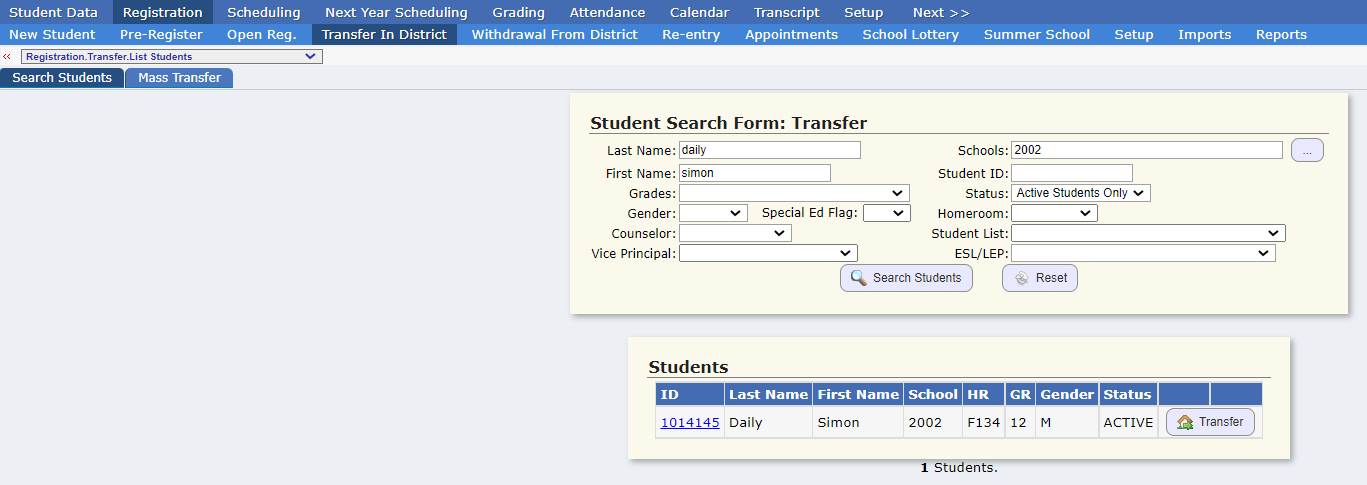 Transferring Students : Genesis SIS Support