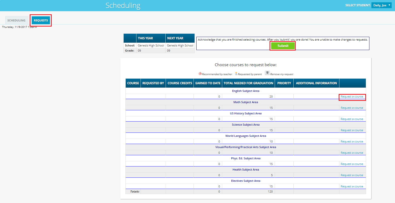 Next Year Request Settings for the Parent Portal : Genesis SIS Support