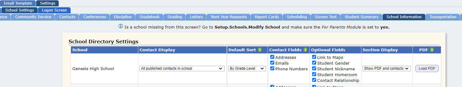 School Directory Information Settings for the Parent Portal : Genesis ...