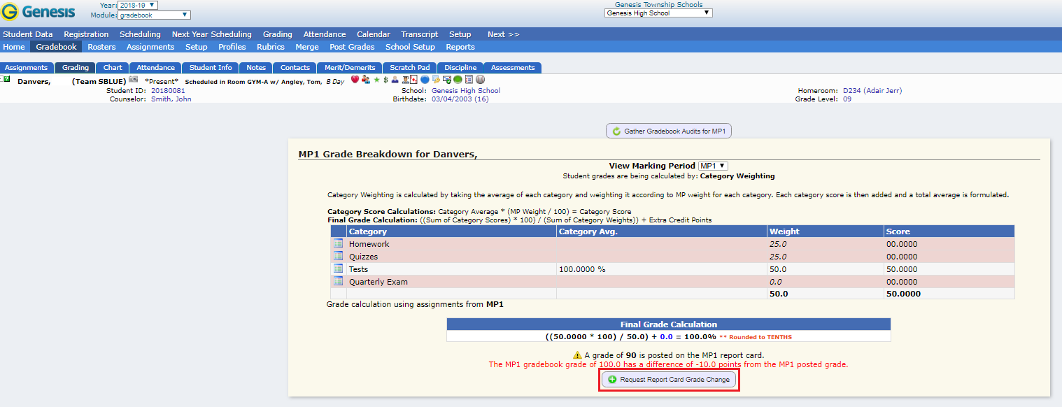 Grade Change Requests Feature : Genesis SIS Support